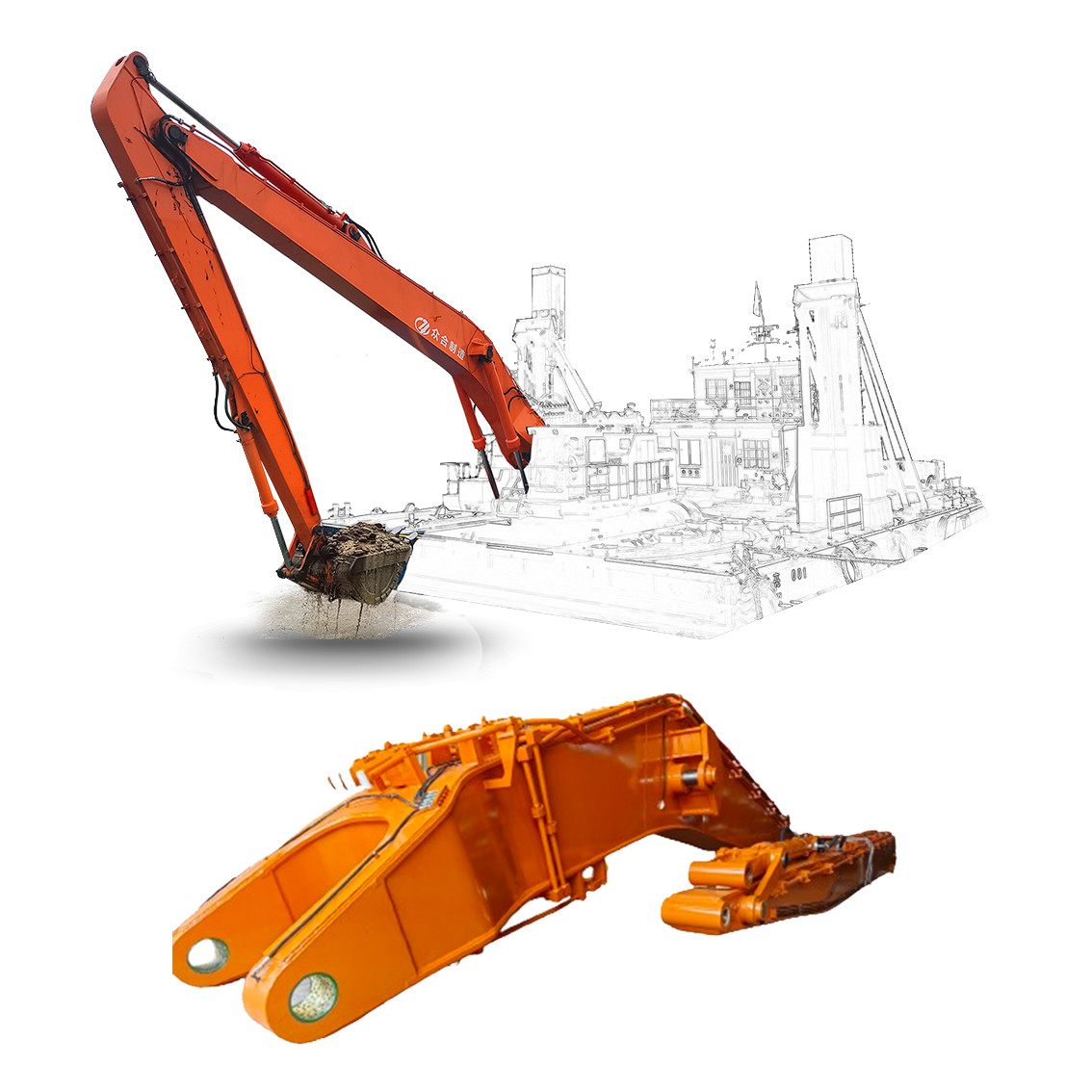 Custom Excavator Long Reach Boom Extension Arm for ZX1200 High Reach ...